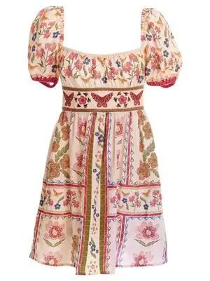 Agua Bendita Puff-sleeve Floral-print Dress - Neutrals