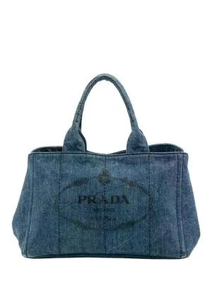 Prada 2013-2025 Denim Canapa Logo Satchel - Blue