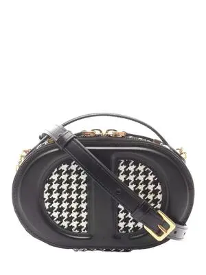 Dior Leather And Houndstooth Canvas Cd Oval Camera Crossbody Bag - Black