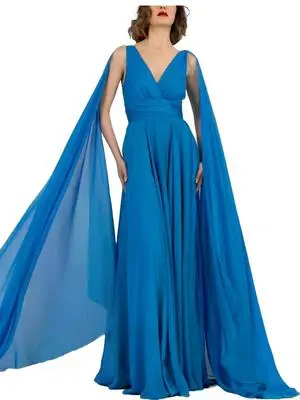 ALESSANDRO LEGORA V-neck Overlay Maxi Dress - Blue