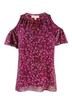 Michael Kors Cold Shoulder Printed Top - Pink