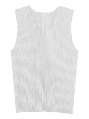 Issey Miyake V-neck Pleated Top - Grey