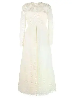 Red Valentino Mesh Long-sleeve Midi Dress - Neutrals