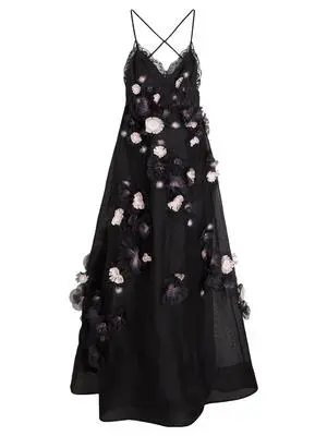 Zimmermann Embellished Linen And Silk-blend Gauze Maxi Dress - Black