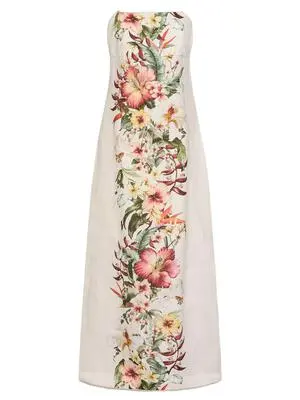 Zimmermann Floral-print Linen Midi Dress With Cutout - Ecru