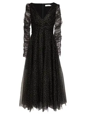 Zimmermann Ruched Glittered Tulle Midi Dress - Black