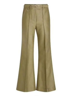 Zimmermann Belted Wool And Silk-blend Flared Pants - Army Green