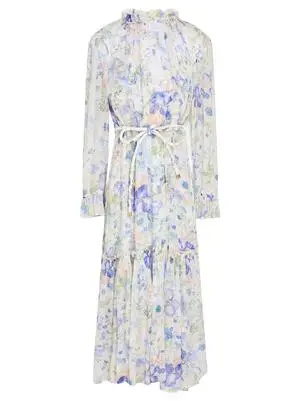 Zimmermann Floral-print Crepon Midi Dress With Ruffled Trims - Cobalt Blue