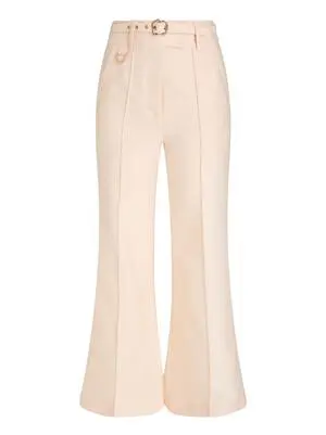 Zimmermann Belted Wool And Silk-blend Flared Pants - Cream