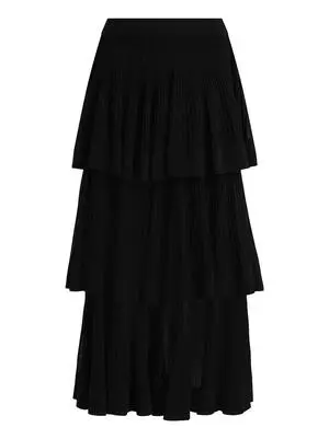 Zimmermann Tiered Ribbed Cotton-blend Midi Skirt - Black