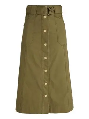 Zimmermann Belted Cotton Midi Skirt - Army Green