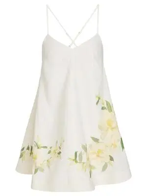 Zimmermann Floral-print Linen Mini Dress - Ivory