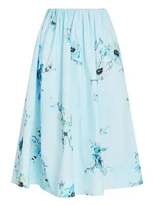 Zimmermann Floral-print Cotton Midi Skirt - Sky Blue