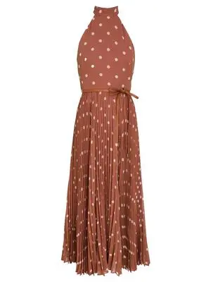 Zimmermann Pleated Polkadot Georgette Midi Dress - Brown