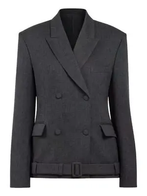VICOLO Double-breasted Belted Blazer - Grey