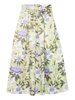 GIADA CURTI Floral-print Pleated Skirt - Green