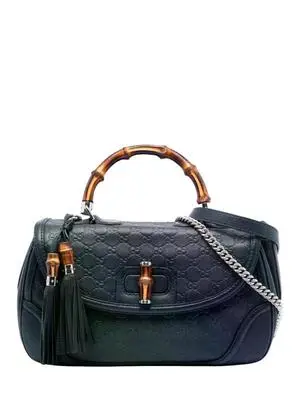 Gucci Large Sissima Bamboo Top Handle Satchel - Blue