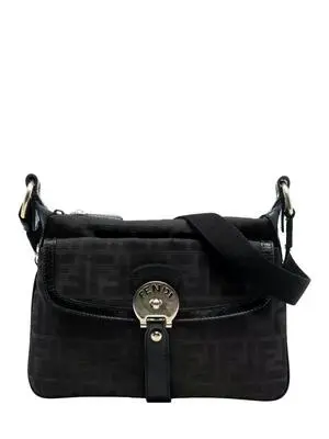 Fendi 2000-2010 Zucca Canvas Chef Zip Crossbody Bag - Black