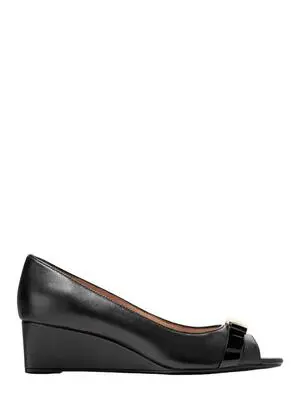 Cole Haan Go-to Malta Peep Toe Bow Wedges - Black
