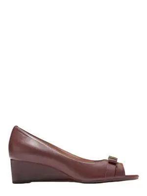 Cole Haan Go-to Malta Peep Toe Bow Wedges - Mahogany