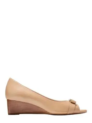 Cole Haan Go-to Malta Peep Toe Bow Wedges - Tuscan Sand