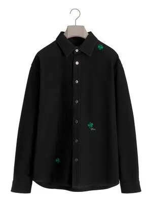 Dior Overshirt With Clover Embroidery - Black Cotton Twill