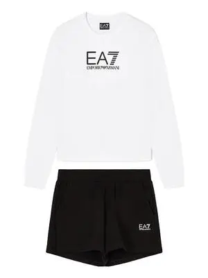 EA7 Cotton Jersey Hooded Set - Blue / White