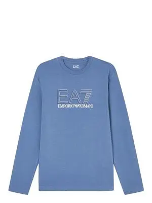 Emporio Armani Visibility Long-sleeved T-shirt In Stretch Cotton Jersey - Blue