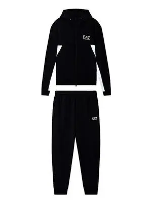 Emporio Armani Pure Cotton Color Block Tracksuit With Hood - Black