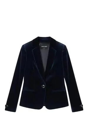 Giorgio Armani Single-breasted Jacket In Stretch Velvet - Blue