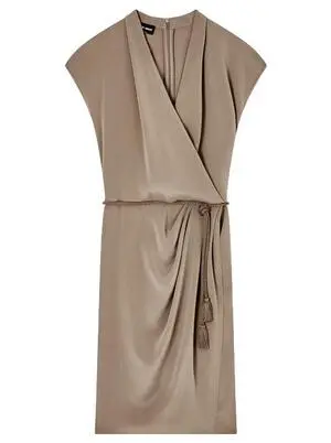 Giorgio Armani Long Dress In Silk-blend Crêpe - Brown