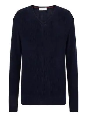 FERRAGAMO V-neck Cotton-viscose Blend Sweater - Navy