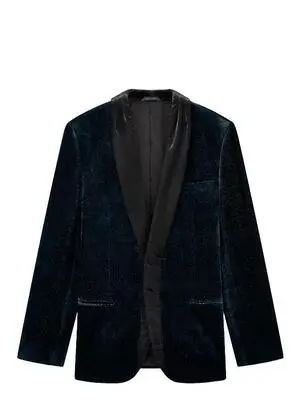 Giorgio Armani Single-breasted Devorè Velvet Jacket - Black