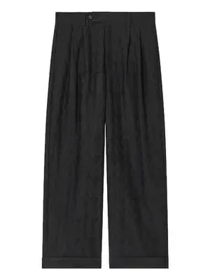 Giorgio Armani Linen Blend Trousers With Pleats And Chevron Embroidery - Black