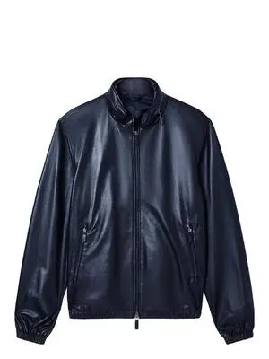 Giorgio Armani Nappa Leather Blouson With Zip - Navy