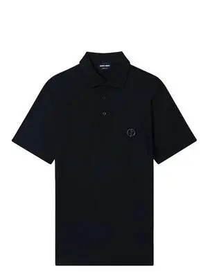 Giorgio Armani Pure Cotton Interlock Polo Shirt With Embroidered Logo - Black