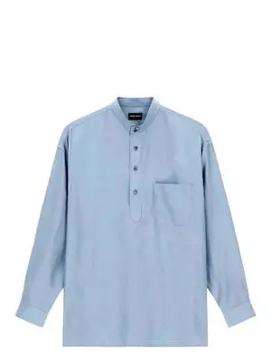 Giorgio Armani Linen, Lyocell And Silk Polo Shirt - Blue