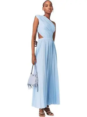 Maje Asymmetrical Pleated Maxi Dress Blue