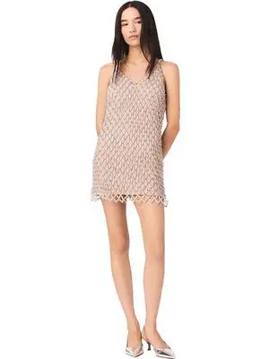 Maje Beaded Mini Dress With Satin Lining - Neutral / White