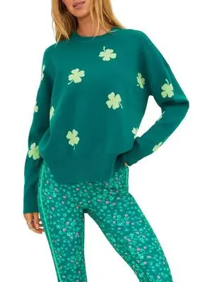 Beach Riot Callie Clover Jacquard Crewneck Sweater - Clover Green
