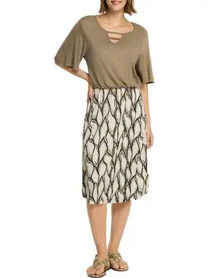 LASCANA 2-in-1 Short Sleeve Dress - Ivory Khaki