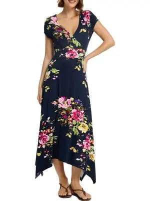 LASCANA Handkerchief Hem Dress - Navy Printed