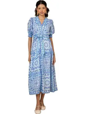 Hale Bob Bess Linen Midi Dress Blue
