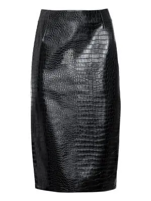 DES_PHEMMES Croc-embossed Knee-length Skirt - Black
