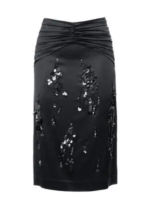DES_PHEMMES Embellished Ruched Midi Skirt - Black