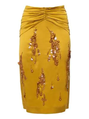 DES_PHEMMES Embellished Ruched Midi Skirt - Gold