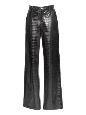 DES_PHEMMES Croc-embossed Wide-leg Trousers - Black