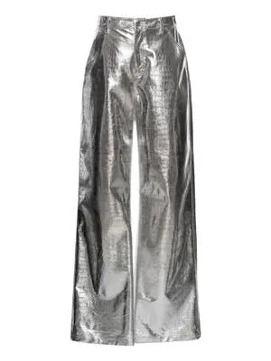 DES_PHEMMES Croc-embossed Wide-leg Trousers - Silver