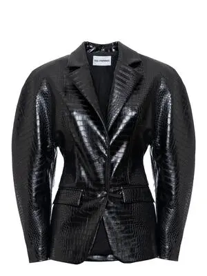 DES_PHEMMES Croc-Embossed Blazer Black