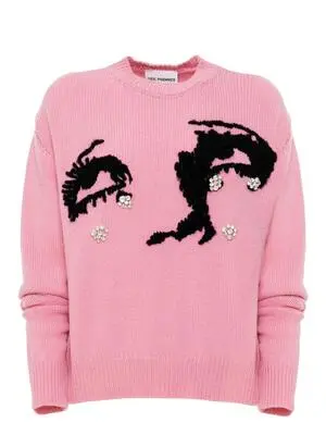 DES_PHEMMES Embroidered Wool-Blend Sweater Pink
